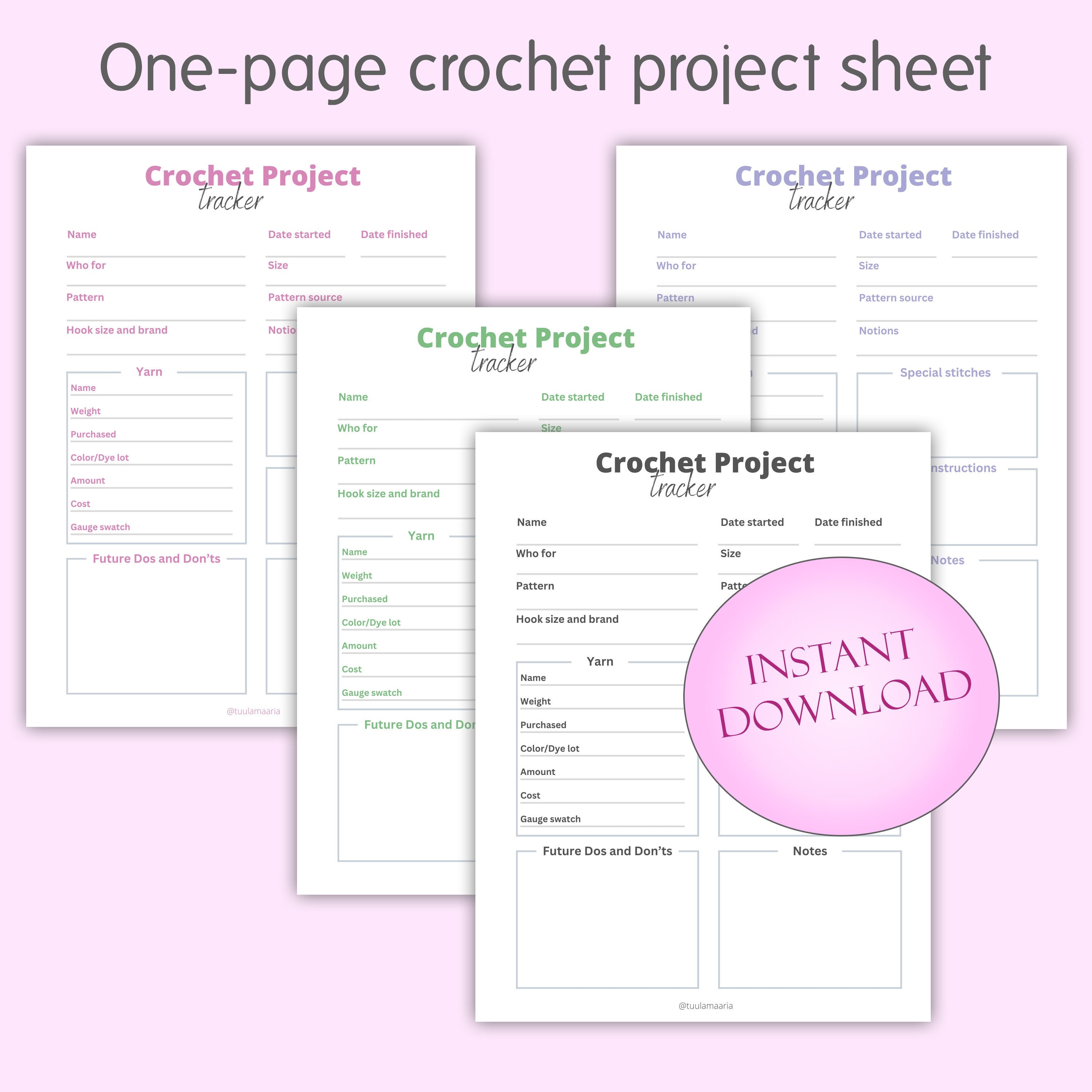 Crochet Project Tracker Printable Handy Reference Sheet for Crochet ...
