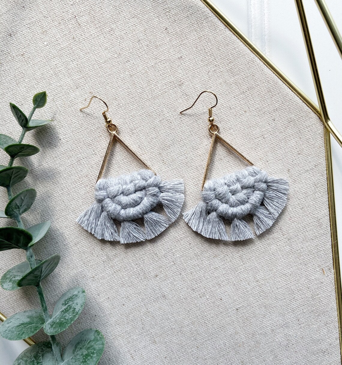 Half Moon Macrame Earrings Boho Earrings Triangle Macrame - Etsy