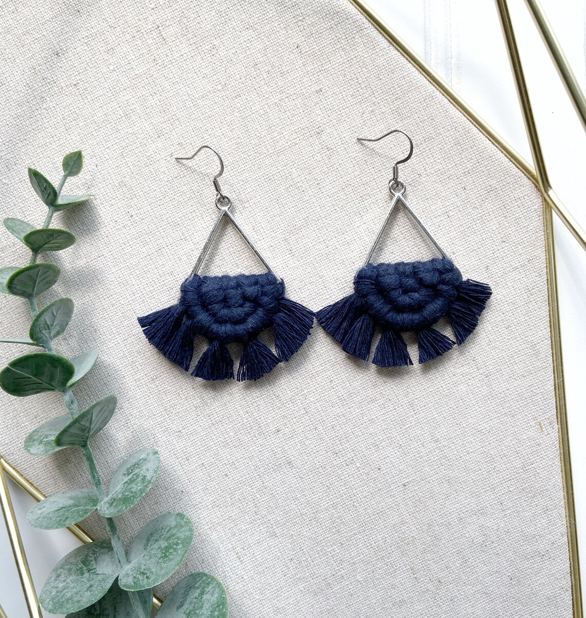 Half Moon Macrame Earrings Boho Earrings Triangle Macrame - Etsy