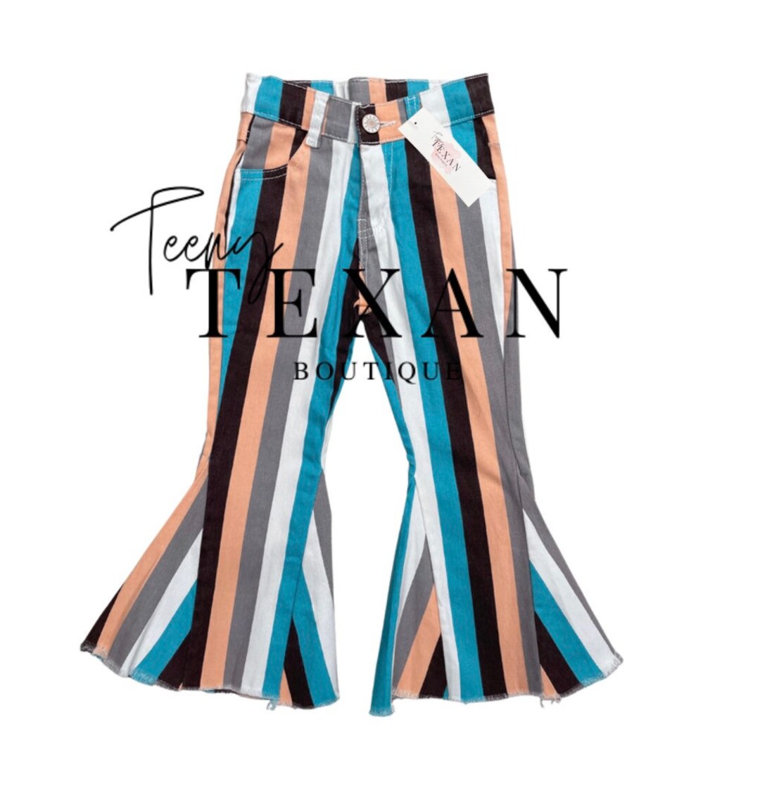 Kids Western Rodeo Multi Stripe Turquoise Bell Bottom Flare Jeans - Etsy