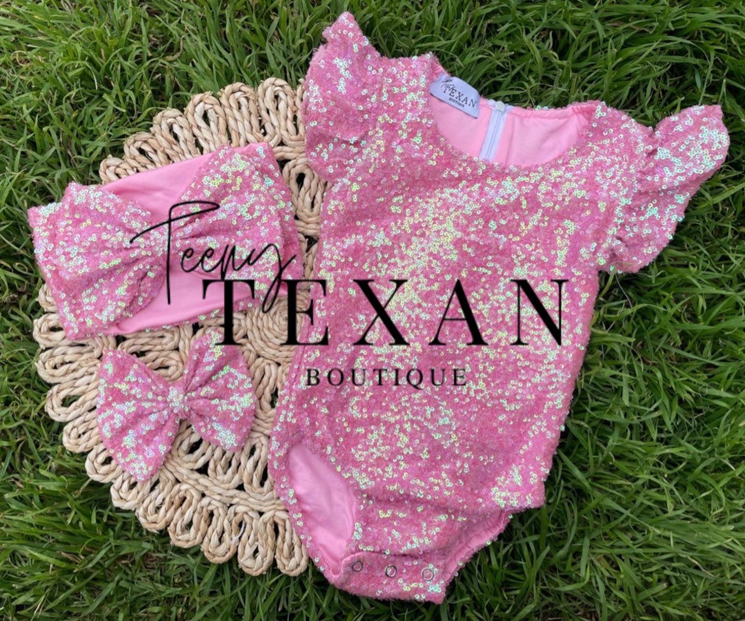 Girls Light Pink Sequin Leotard, Sequin Romper, 1st Birthday Leotard ...