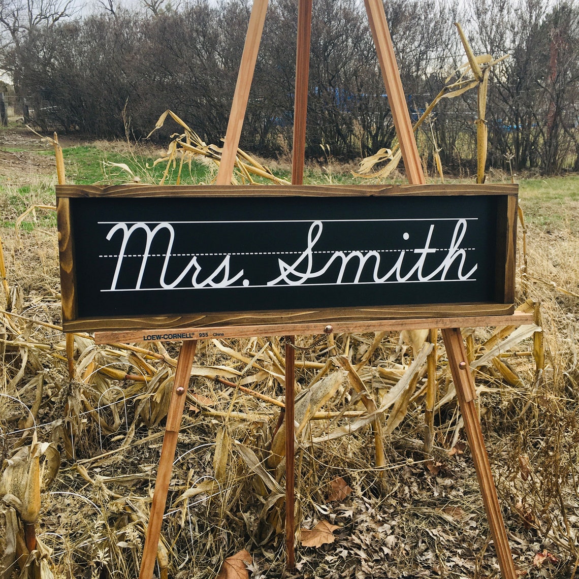 Custom Teacher Name Sign Chalkboard Font rustic Farmhouse | Etsy
