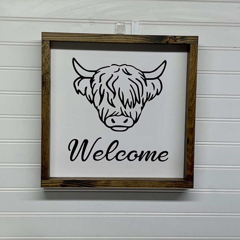 Welcome Sign Featuring a Highland Cow Head Shaggy Bull Image - Etsy