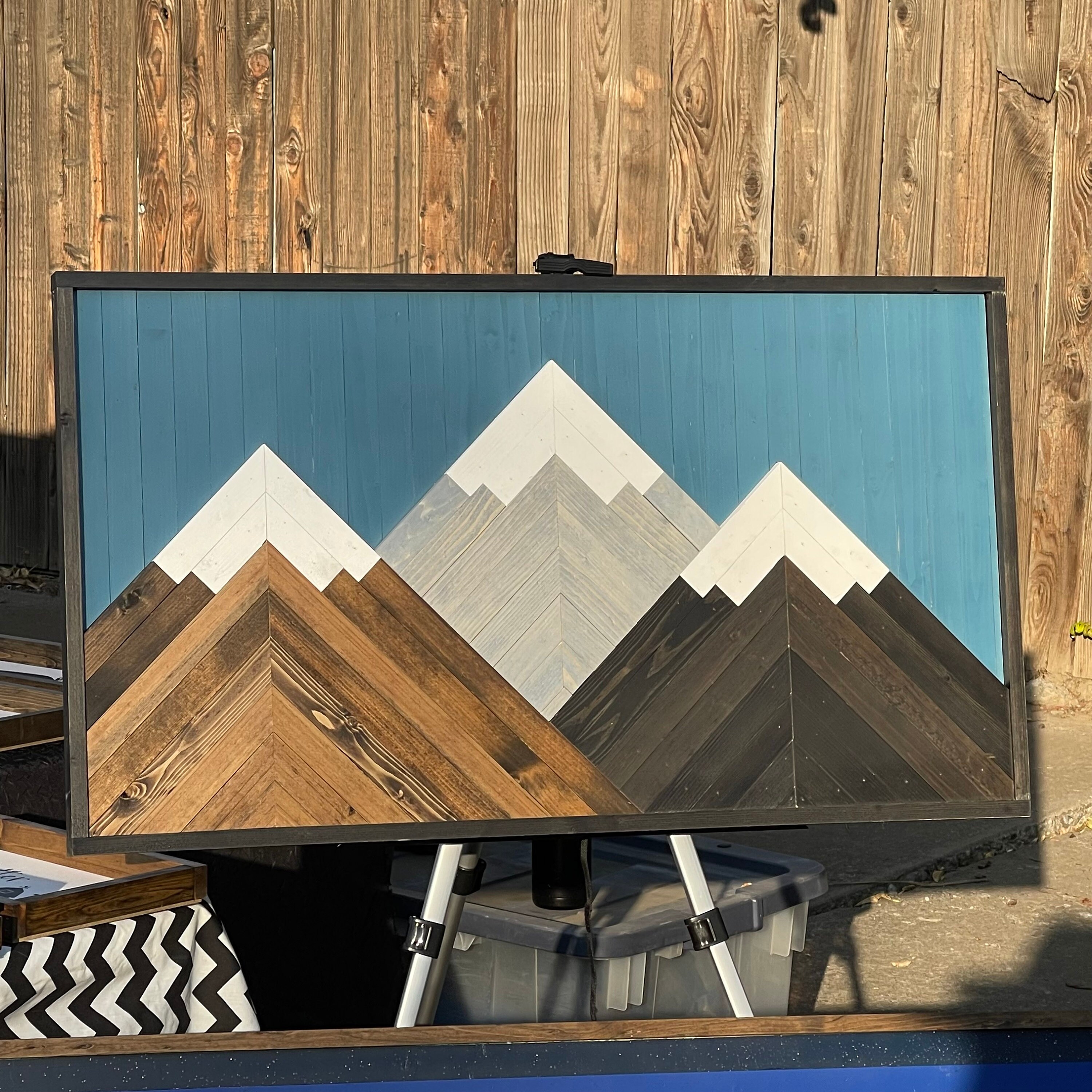 Large Rustic Wood Mountain Wall Art With Twilight Sky. Hand Crafted ...