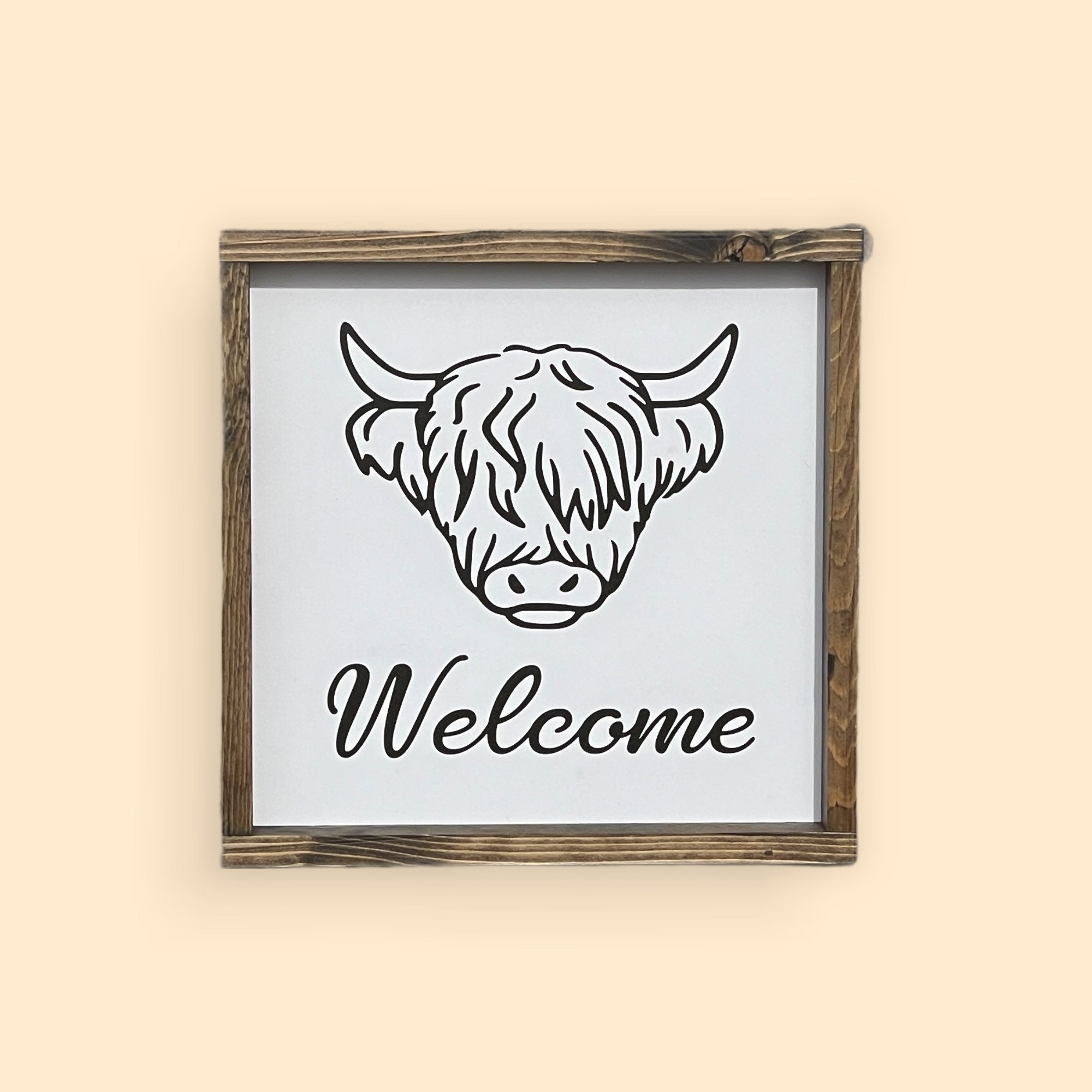 Welcome Sign Featuring a Highland Cow Head Shaggy Bull Image - Etsy