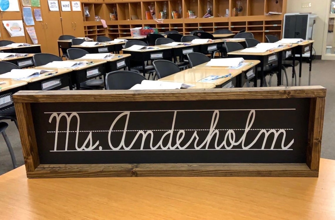 Custom Teacher Name Sign Chalkboard Font rustic Farmhouse | Etsy