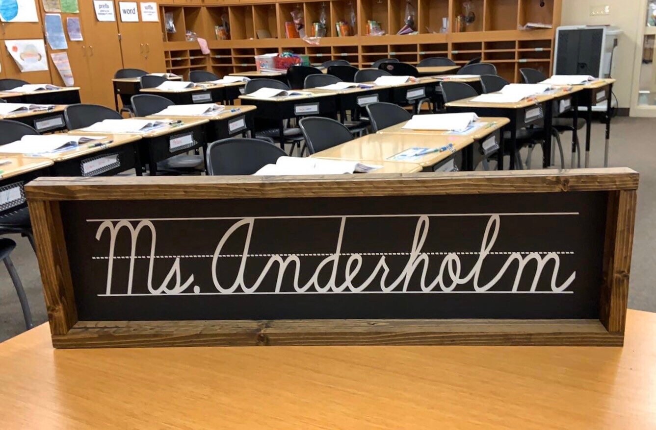 Custom Teacher Name Sign | Chalkboard Font |rustic Farmhouse Sign |7 ...