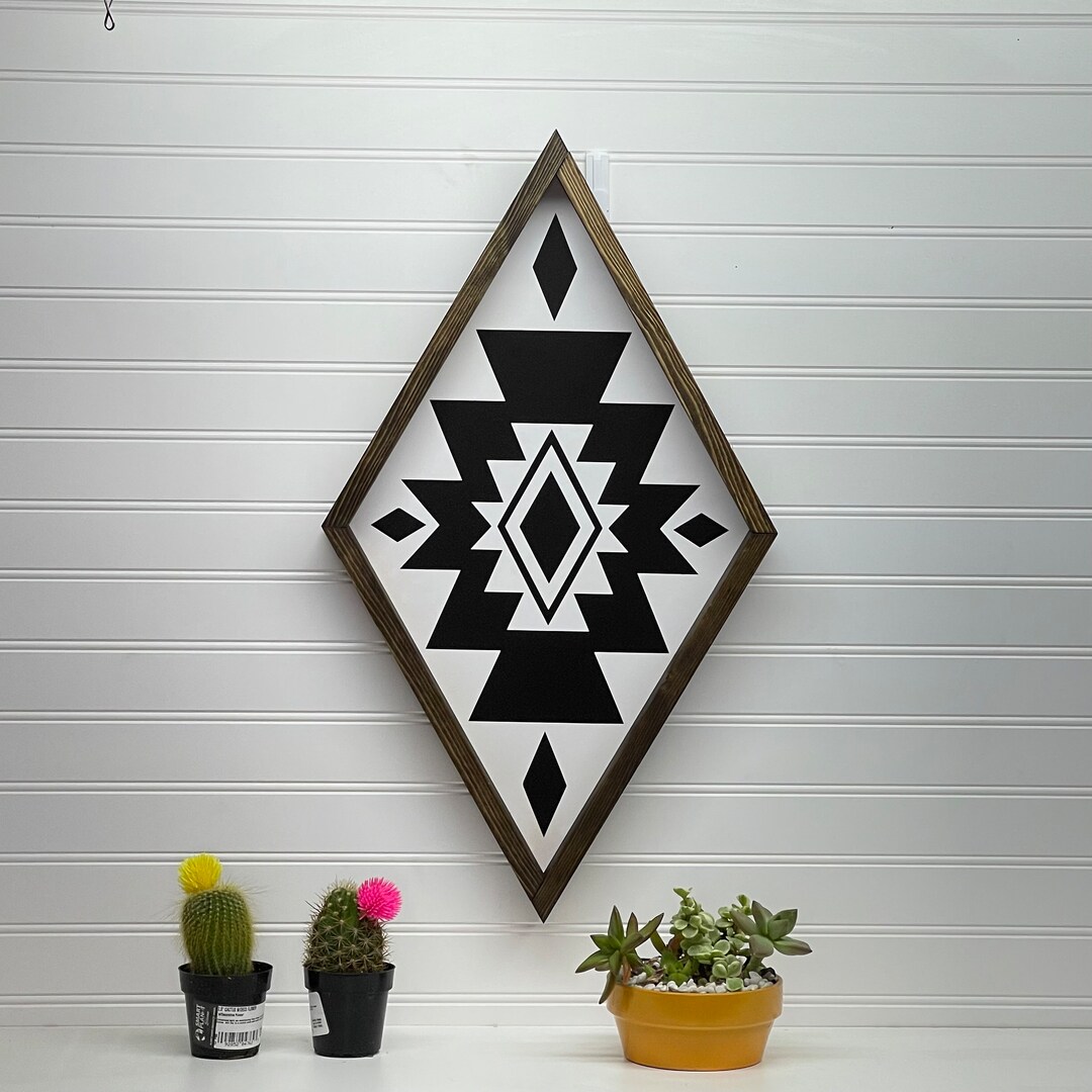 Aztec Diamond Sign, Wood Wall Art, Eclectic Decor, Geometric Design ...