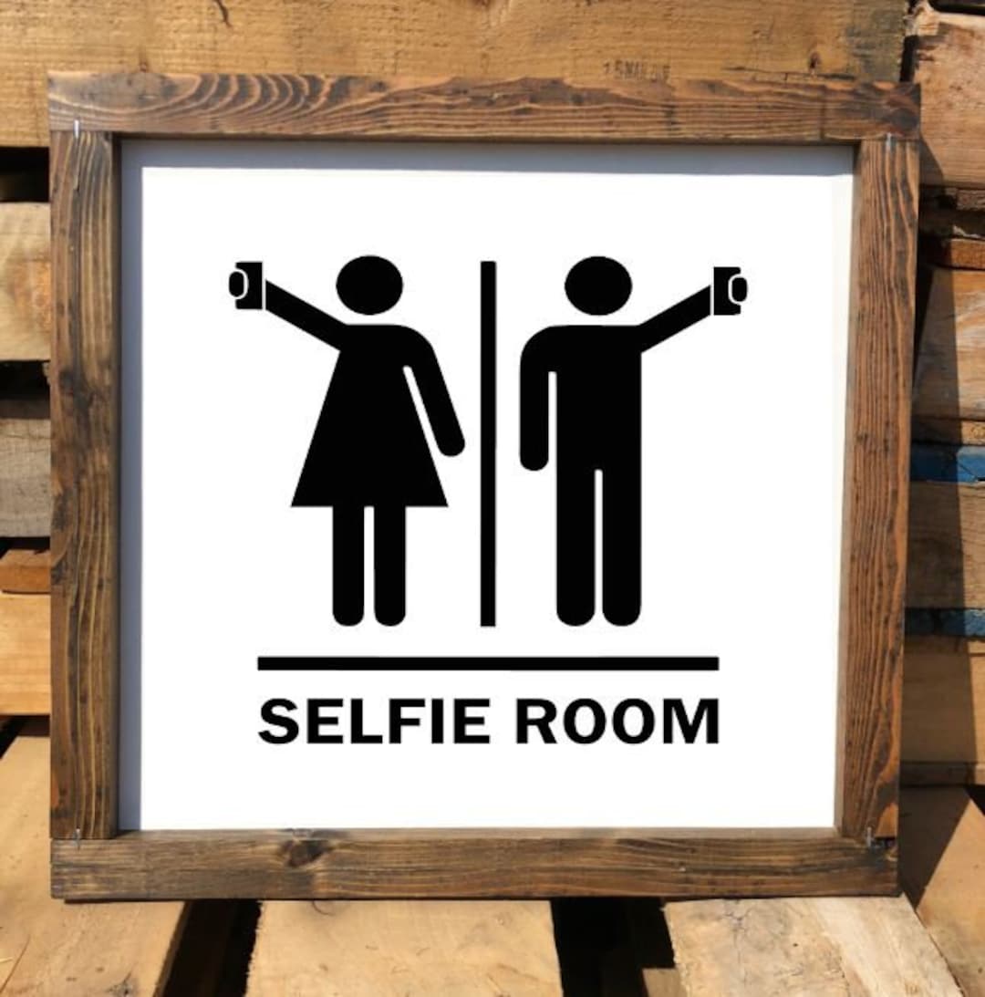 Selfie Room | Rustic Farmhouse Style Painted Sign | Funny Bathroom Sign ...
