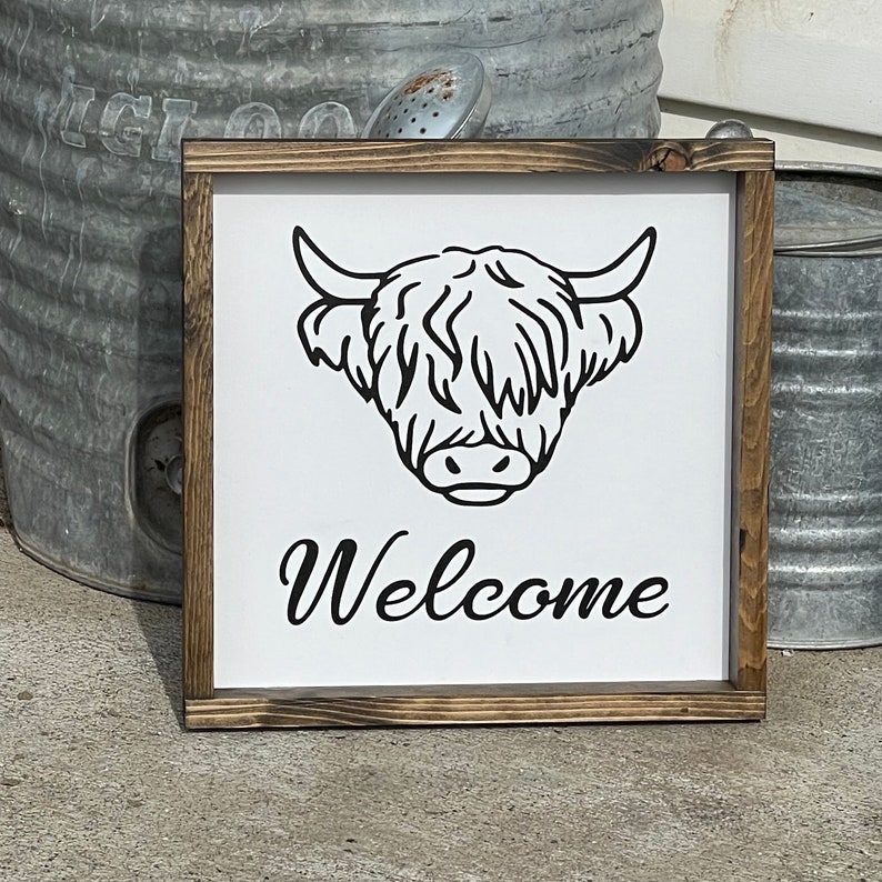 Welcome Sign Featuring a Highland Cow Head Shaggy Bull Image - Etsy