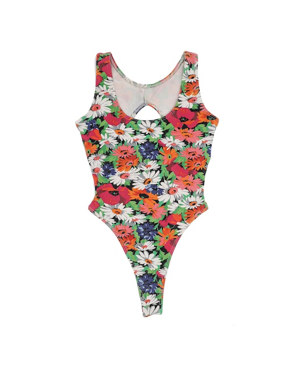 Vintage 80s 90s Bodysuit Floral Gem