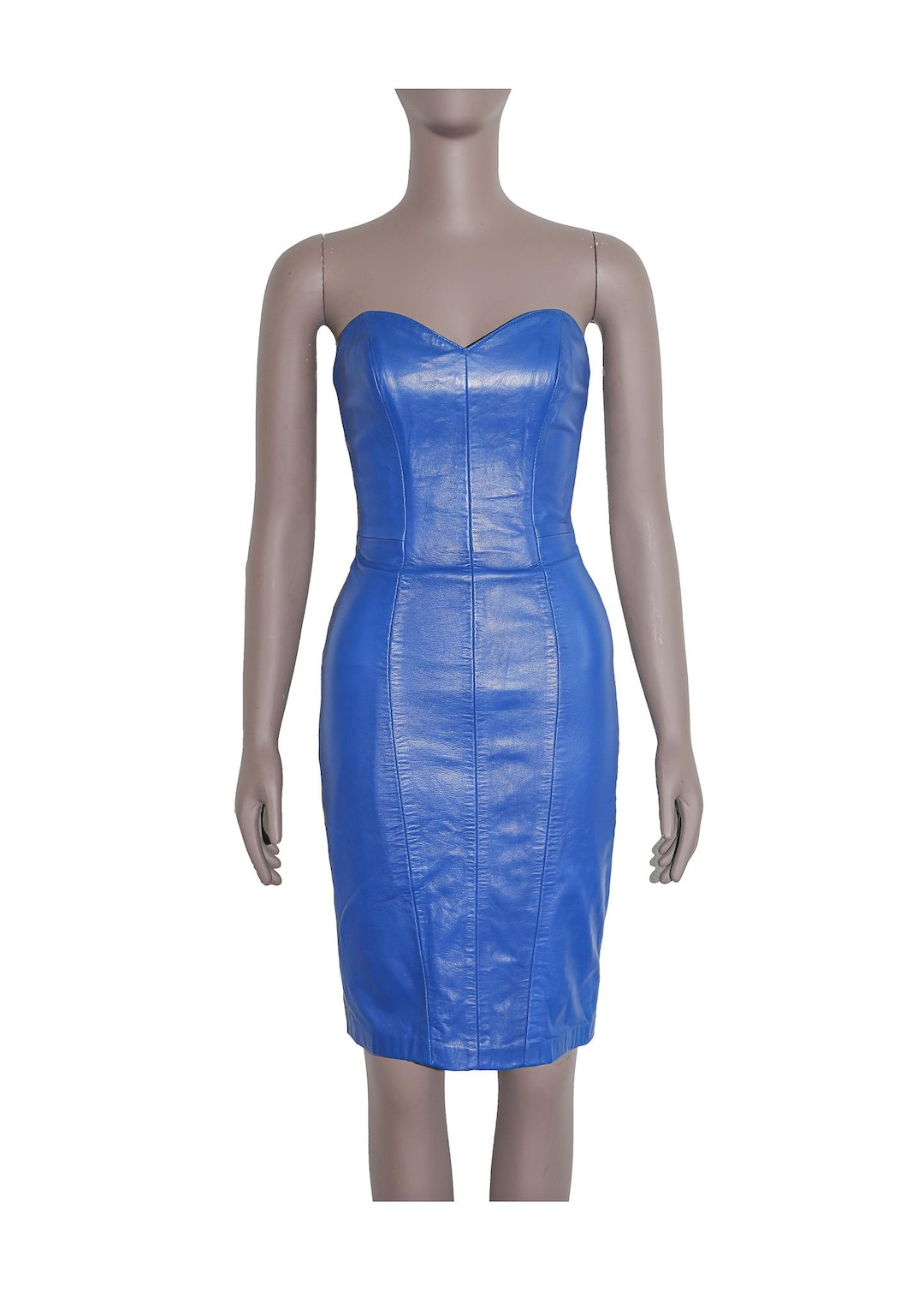 Vintage 80s Michael Hobin North Beach Leather Blue Strapless Pencil ...