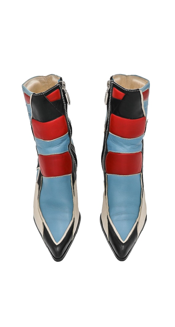 rare y2k red & blue club kid moto pointed boots, size… - Gem