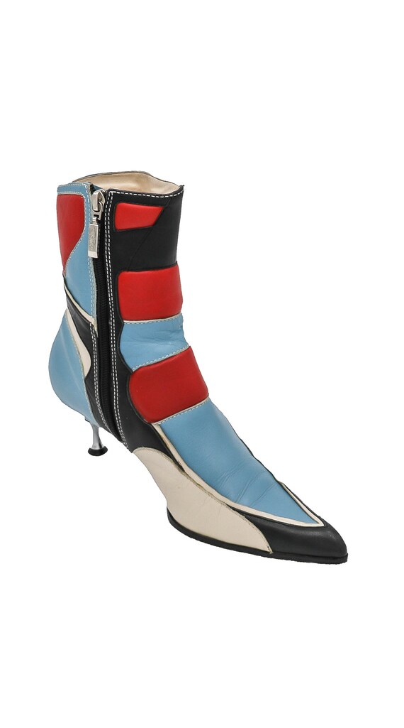 rare y2k red & blue club kid moto pointed boots, size… - Gem