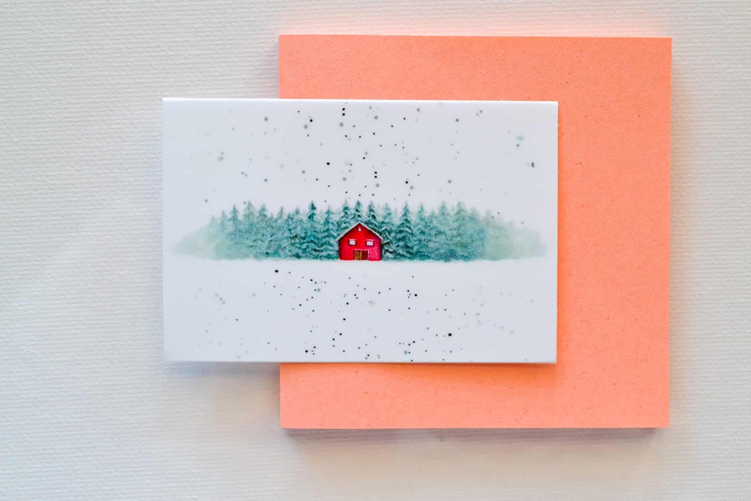 Red Barn Winter Watercolor Sticker | Snowy Landscape Sticker | Winter ...
