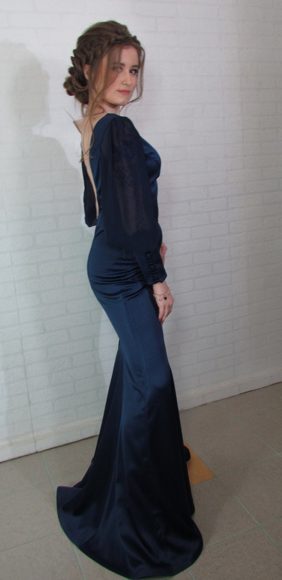 Navy Blue Evening Dress. Mother of the Bride Dress. Long - Etsy