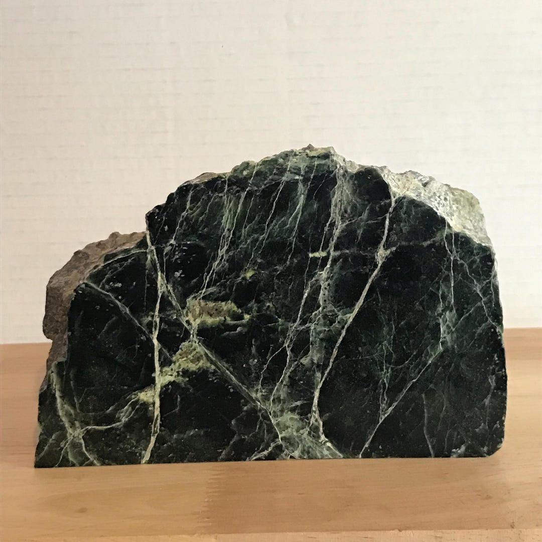 Large 3 Lb Dark Green Serpentine Free Form Boulder Polished Front With ...