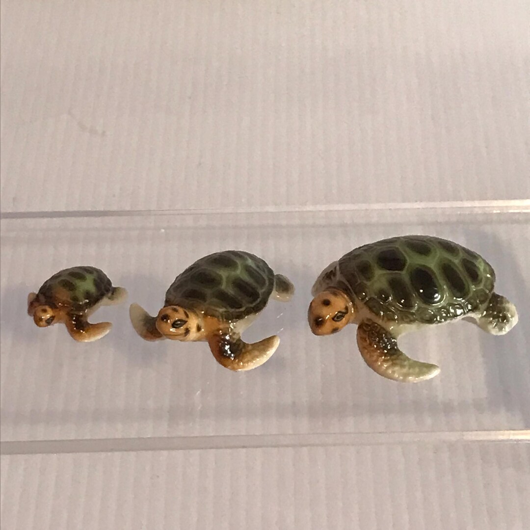 Vintage Set of Three Bone China Green and Tan Turtle Tortoise Figurines ...