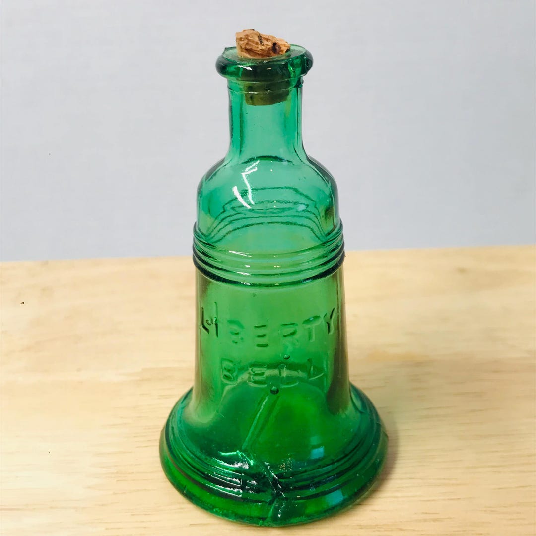 Vintage Miniature Green Liberty Bell Glass Bottle With Cork - Etsy