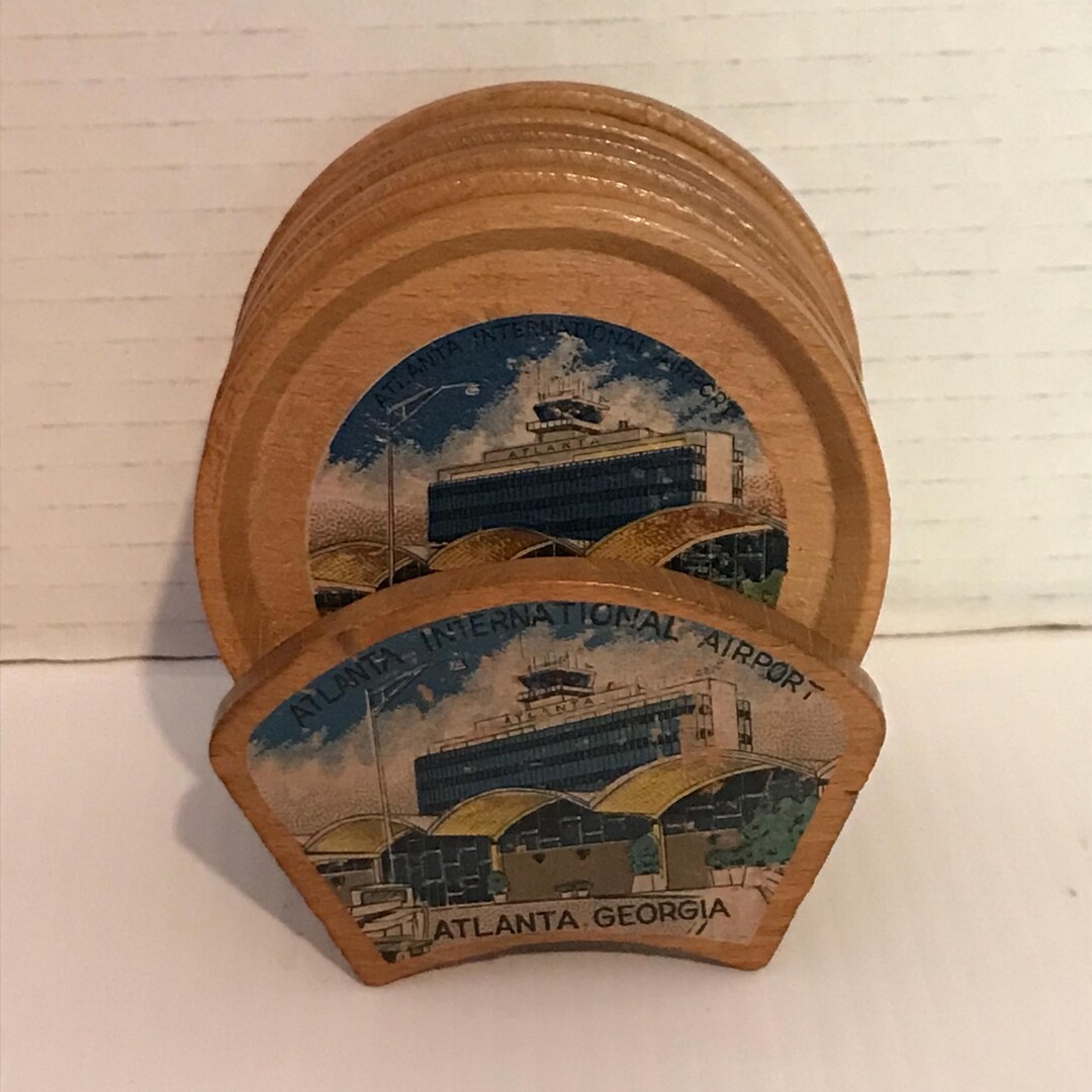Vintage Atlanta International Airport Souvenir Collector Wood Coaster ...