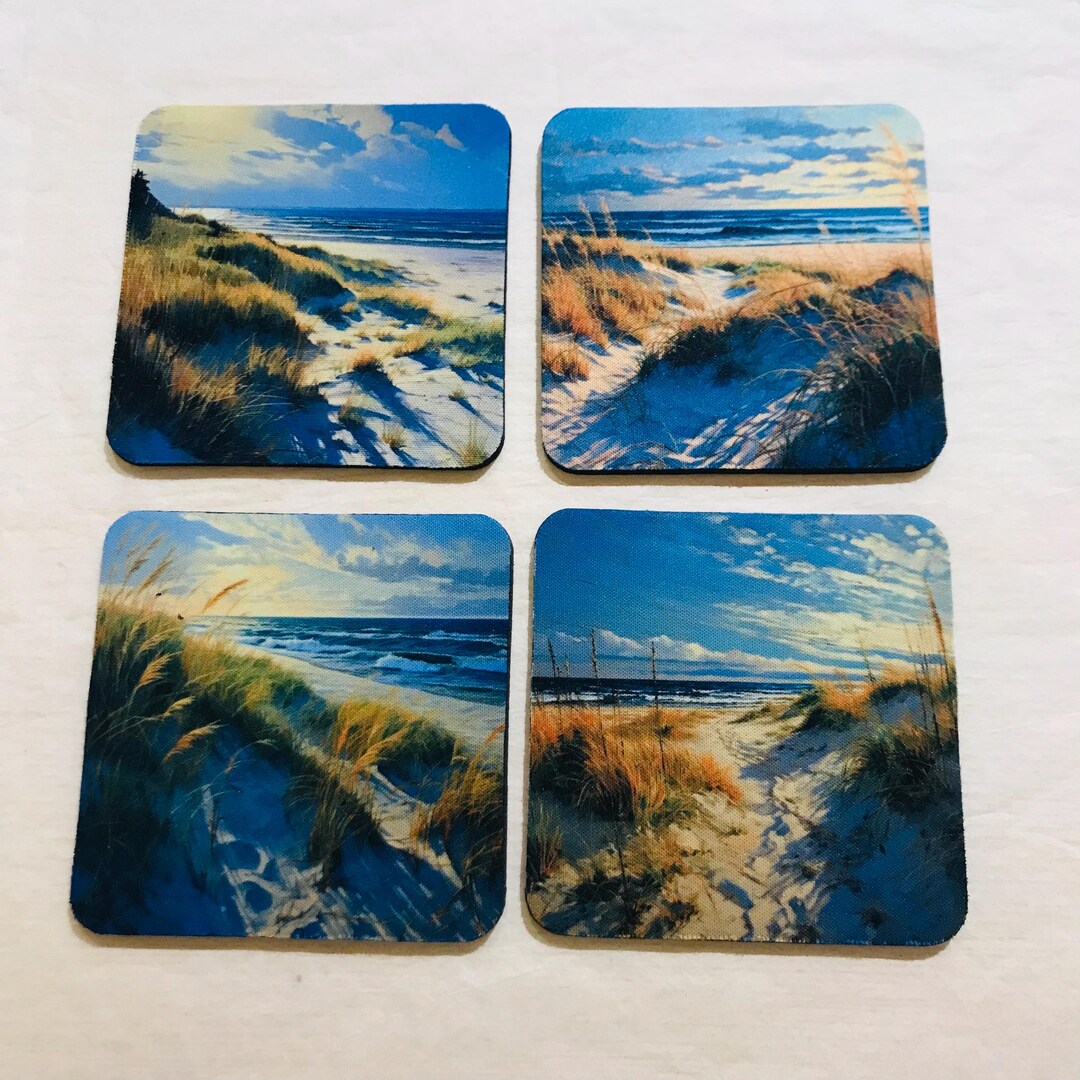 Seascape Beach Scenes Neoprene Coaster Set of 4 Absorbent Drink ...