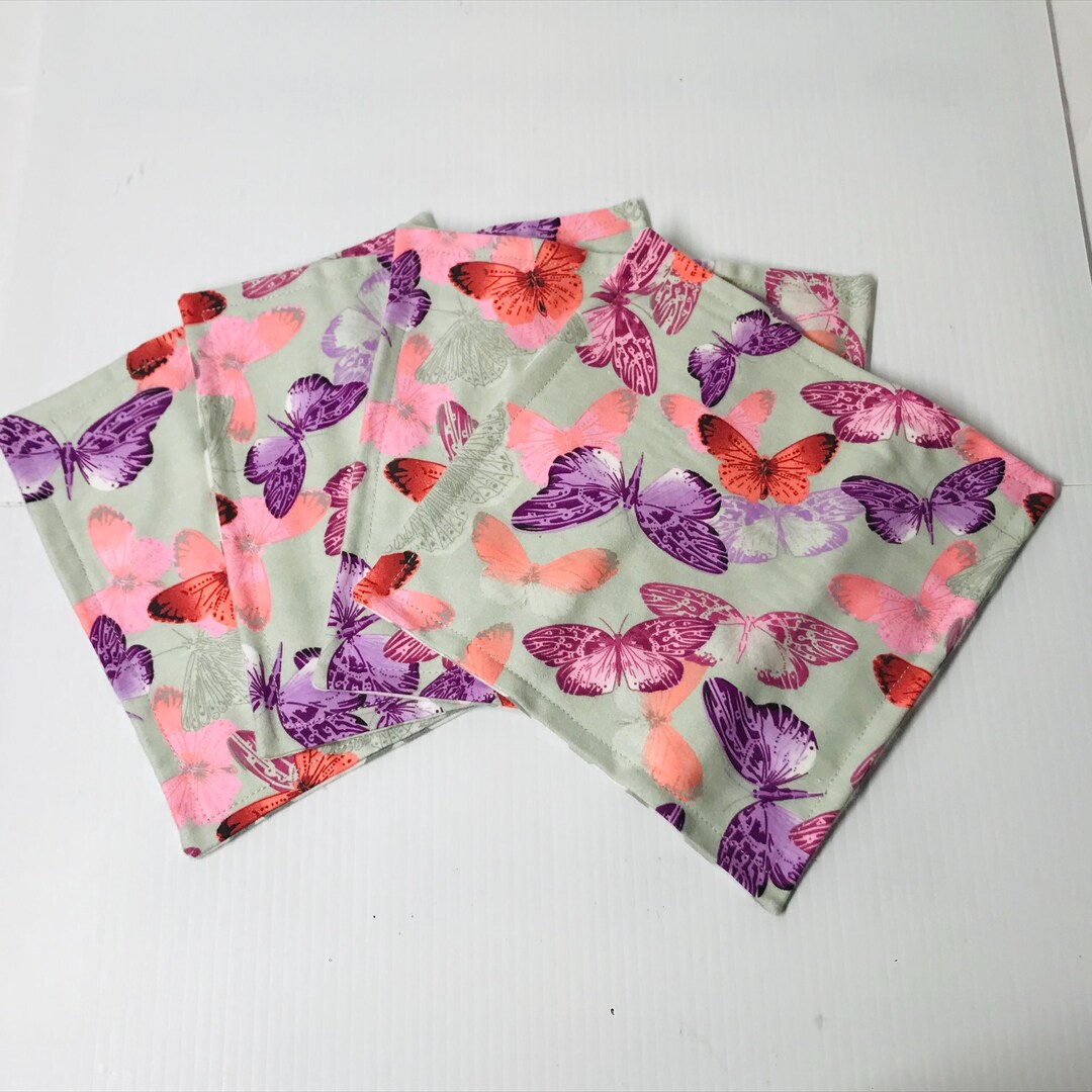 Reusable Set of Four 8” Butterflies Flannel Wash Cloths Adult / Child ...