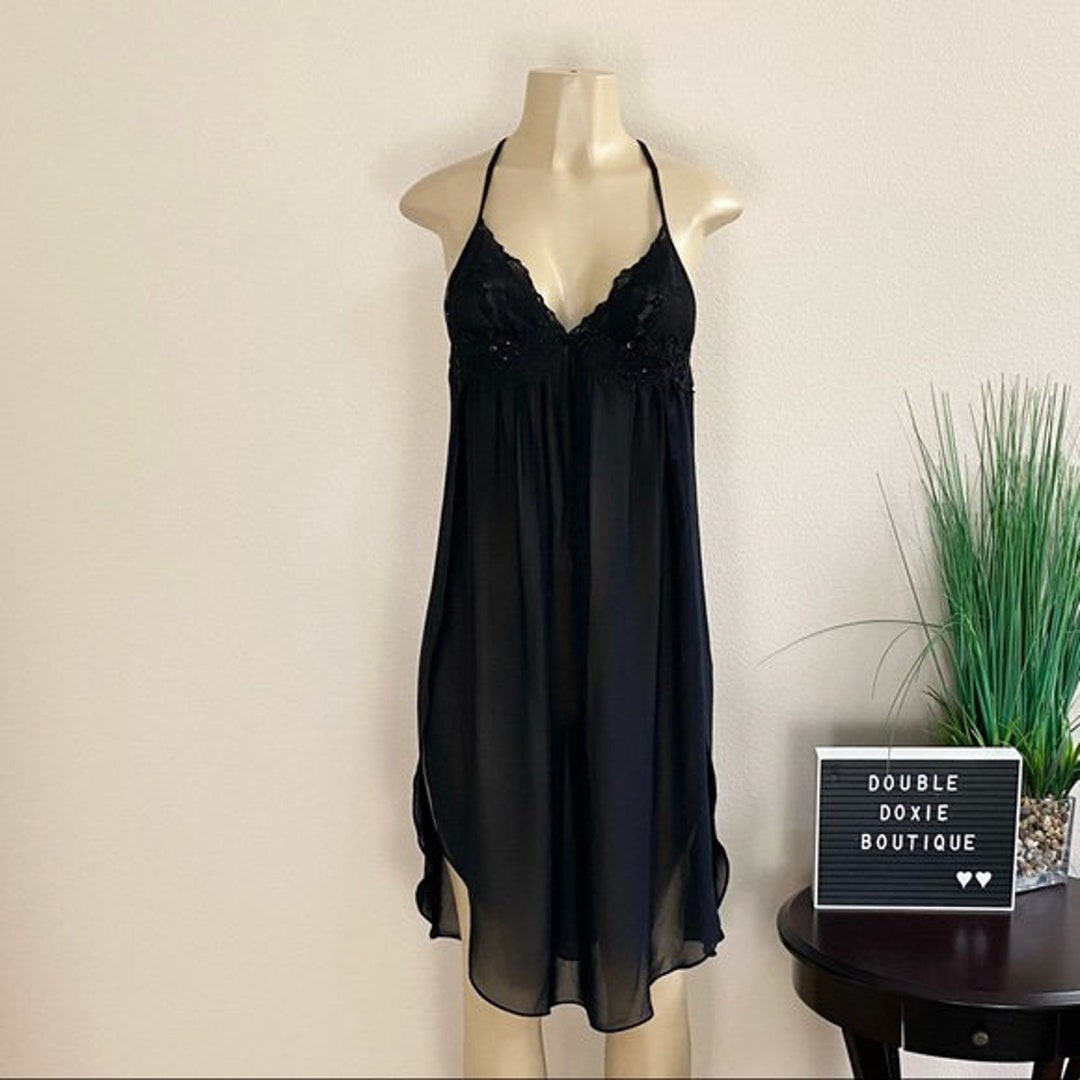 LINEA DONATELLA Vintage Sheer Black Sheer Nighty Sz S - Etsy