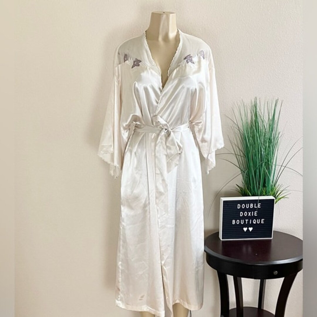 VAL MODE Vintage Satin Embroidered Mesh Top Robe Sz M - Etsy