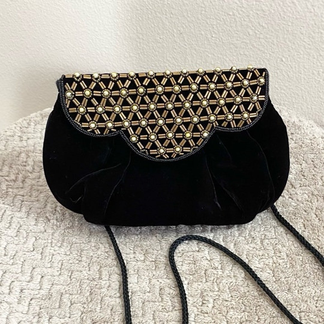 LYRELLA Vintage Gold Beaded Velvet Shoulder Bag - Etsy