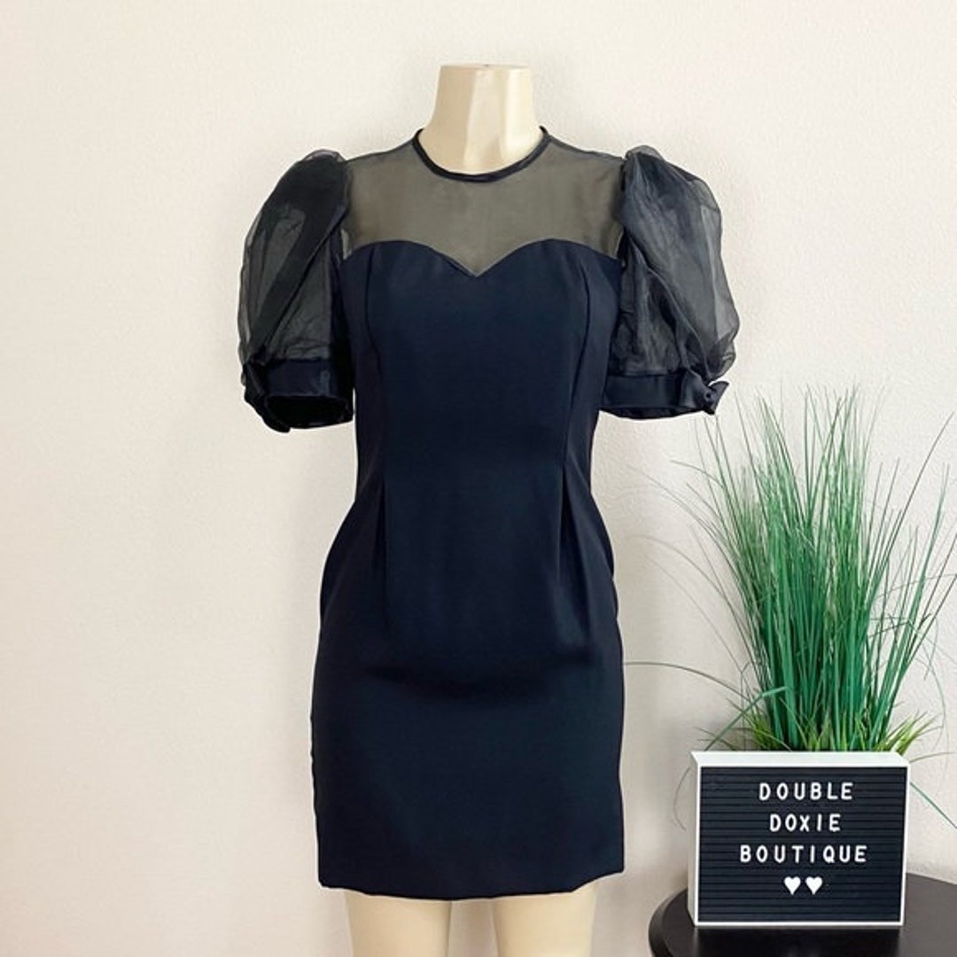 MICHAEL MARCELLO Vintage Black Puff Sleeve Mini Dress Sz 3/4 - Etsy