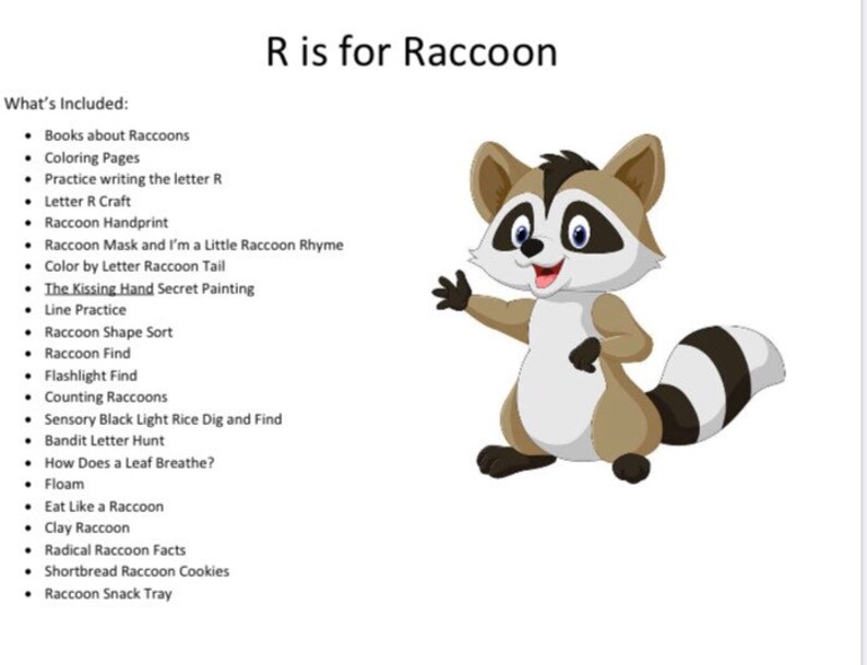 R is for Raccoon Activity Booklet - Etsy