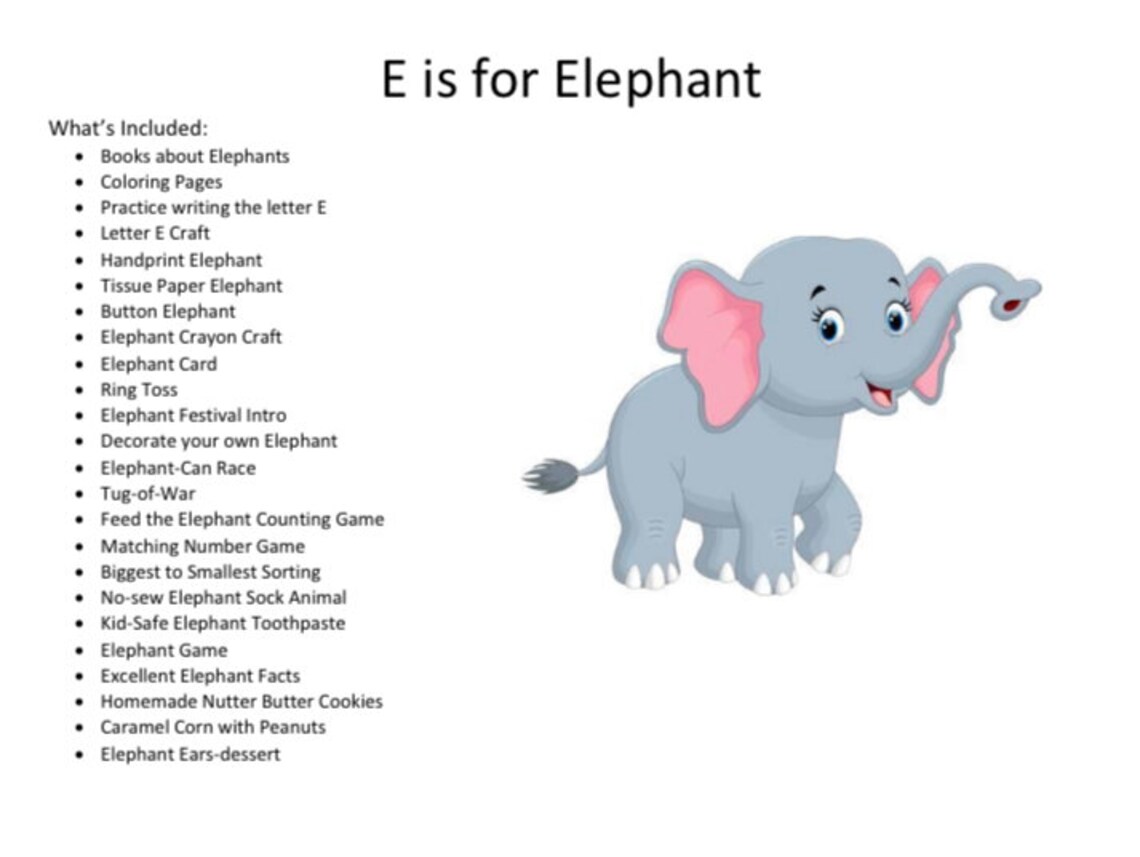 E is for Elephant Activity Booklet - Etsy