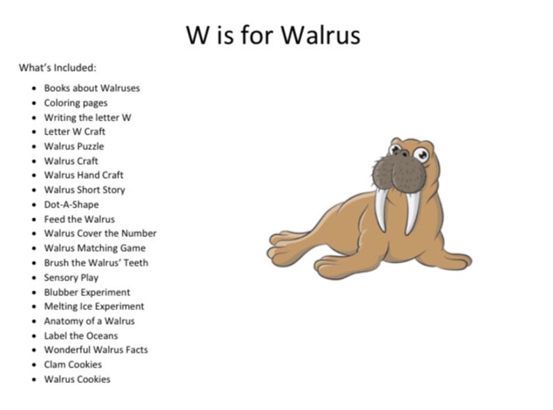 W is for Walrus Activity Booklet - Etsy