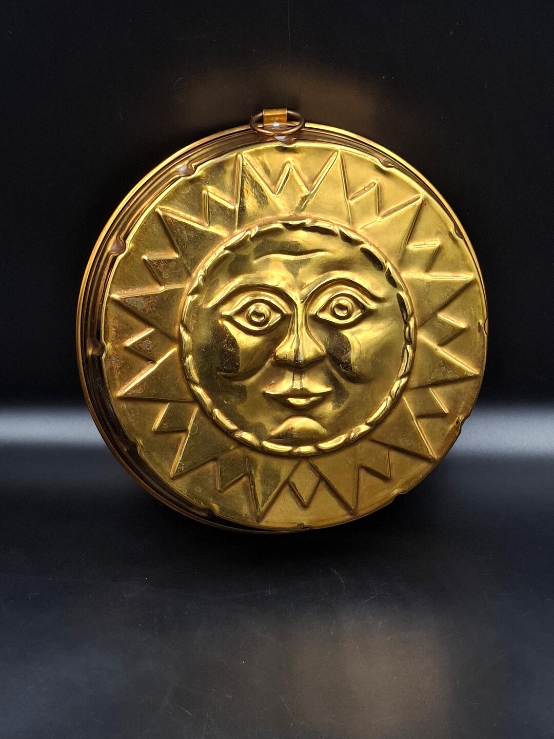 Vintage Embossed Brass Sun Face Wall Hanging, Mid-century Celestial ...