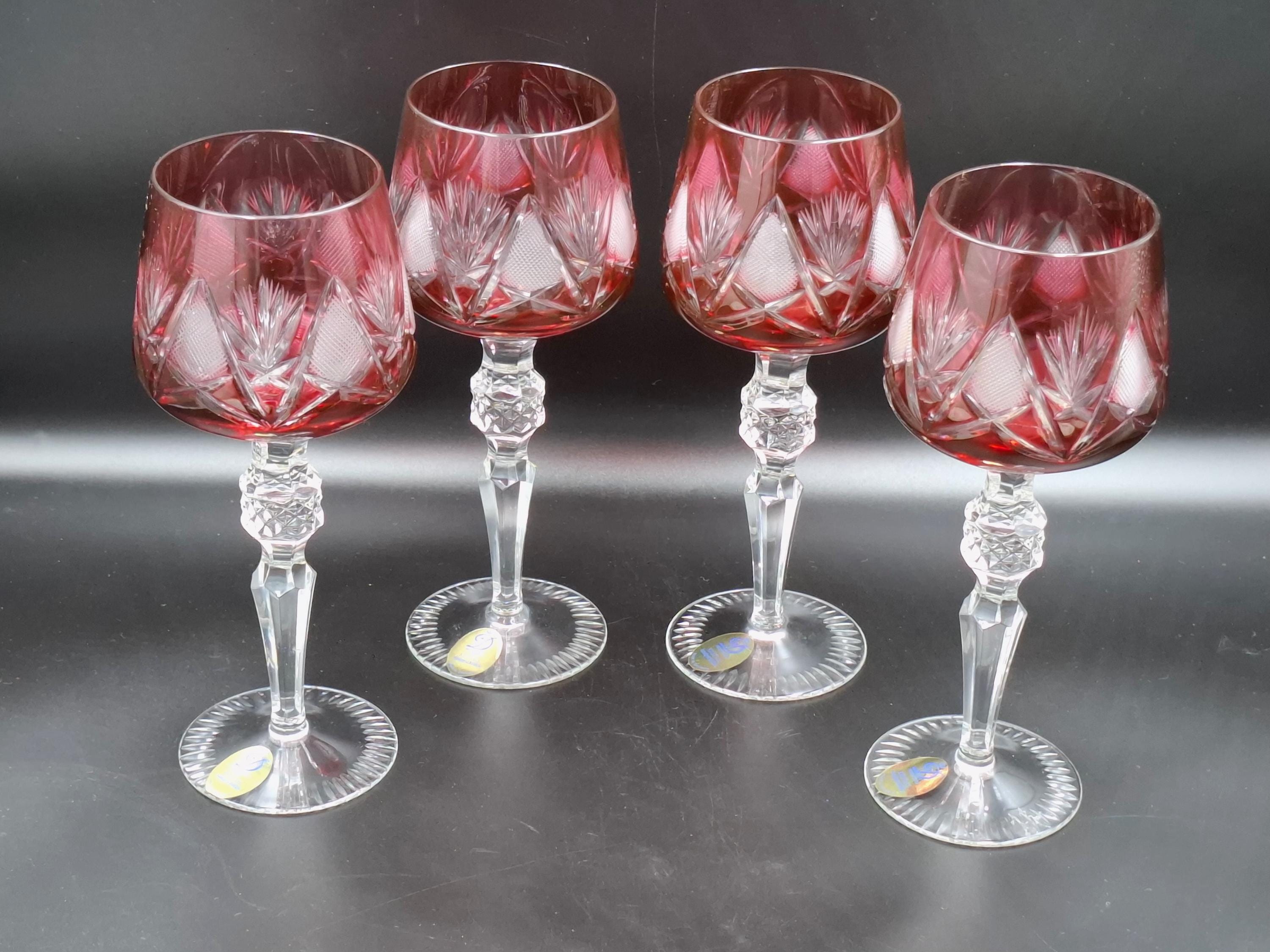 Vintage 4pic Dresden Red Crystal Wine Glass Goblets Ruby Handmade ...