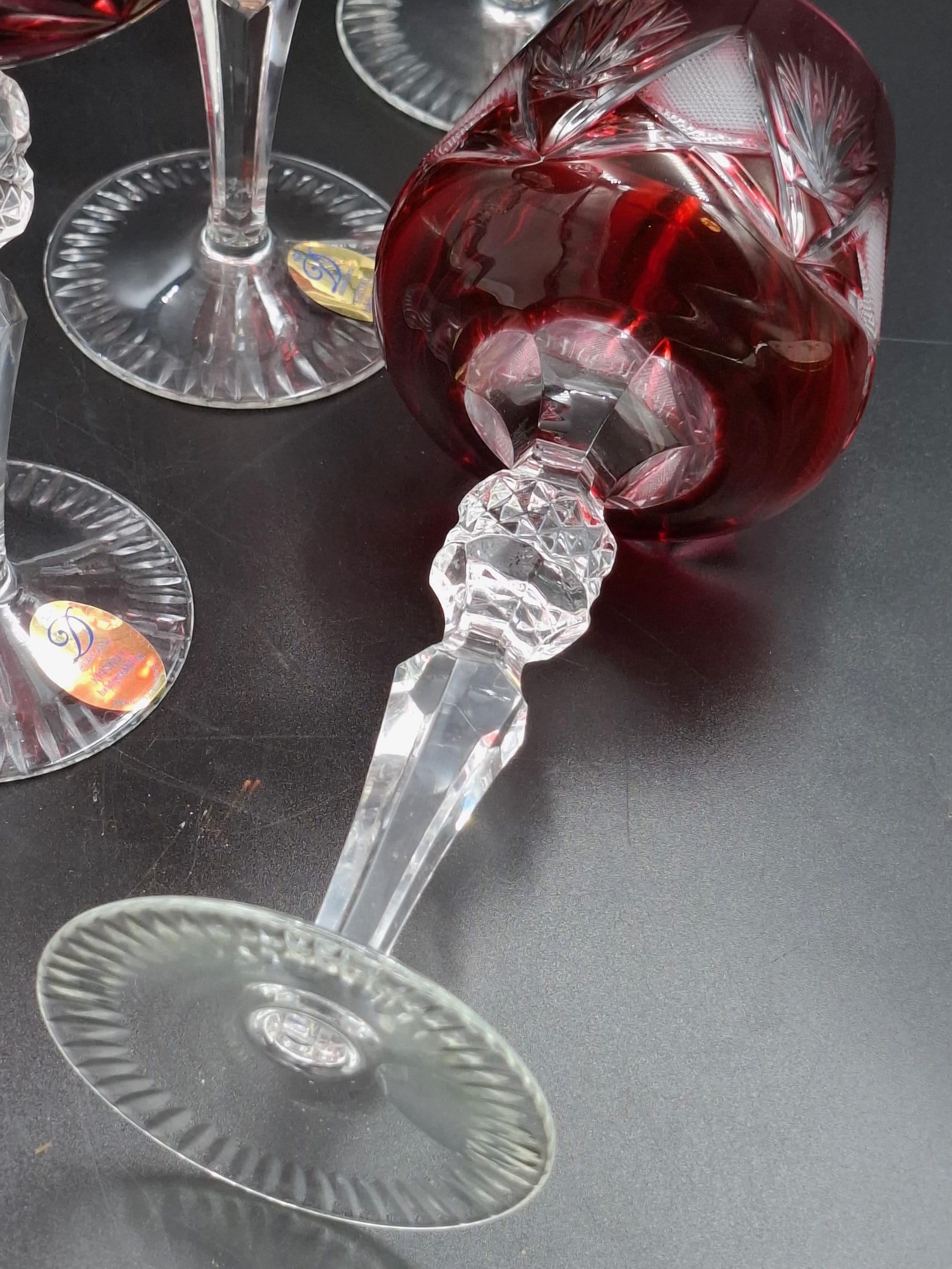 Vintage 4pic Dresden Red Crystal Wine Glass Goblets Ruby Handmade ...