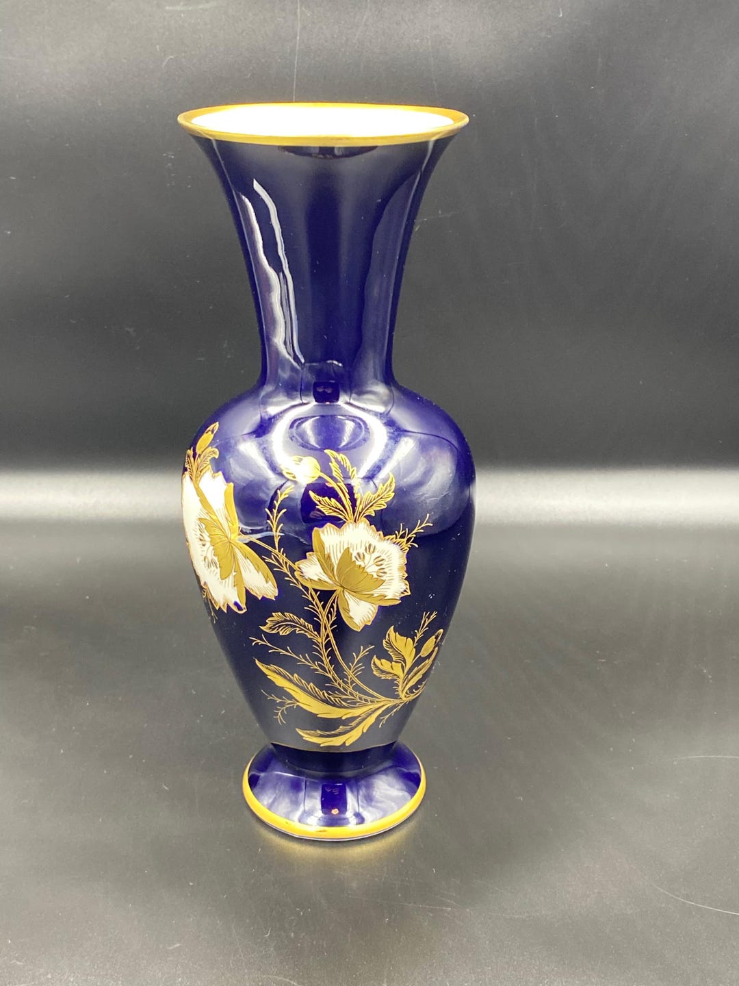 Vintage Lindner Isabel Porсellan Vase Cobalt Hand-painted Gold, 1950s ...