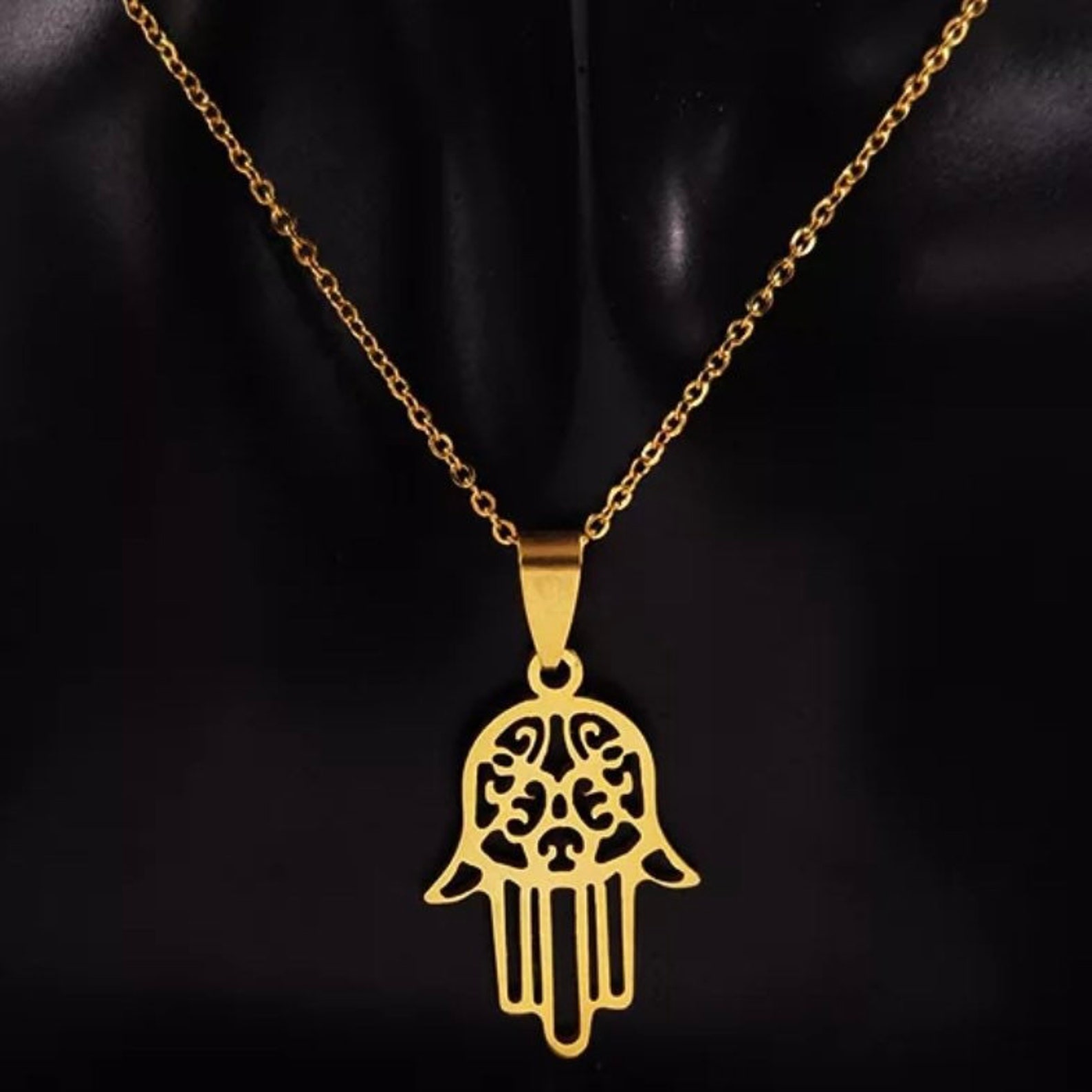 Stainless Steel Hamsa Hand Pendant Necklace in Gold or Silver - Etsy UK