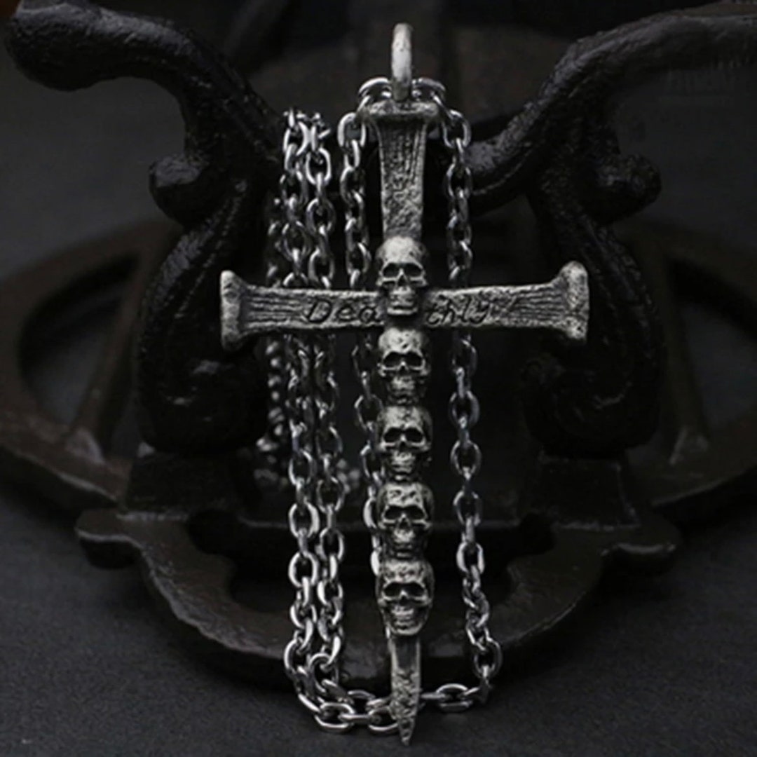 Vintage Black Punk Skull Cross Stainless Steel Pendant - Etsy UK