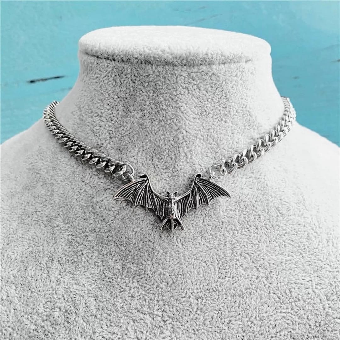Vintage Punk Gothic Bat Choker Chain Necklace Available With Silver or ...
