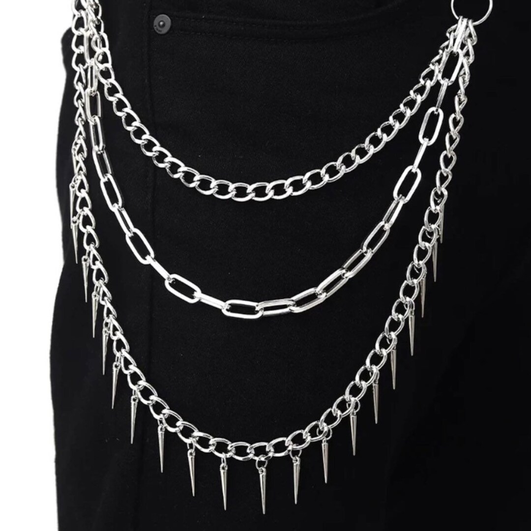 Triple Layered Jeans Chain Spike Gothic Keychain - Etsy