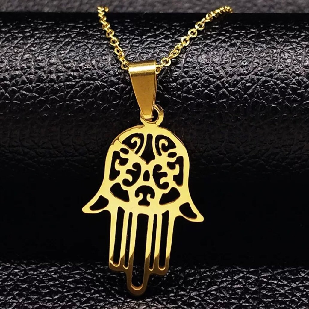 Stainless Steel Hamsa Hand Pendant Necklace in Gold or Silver | Etsy