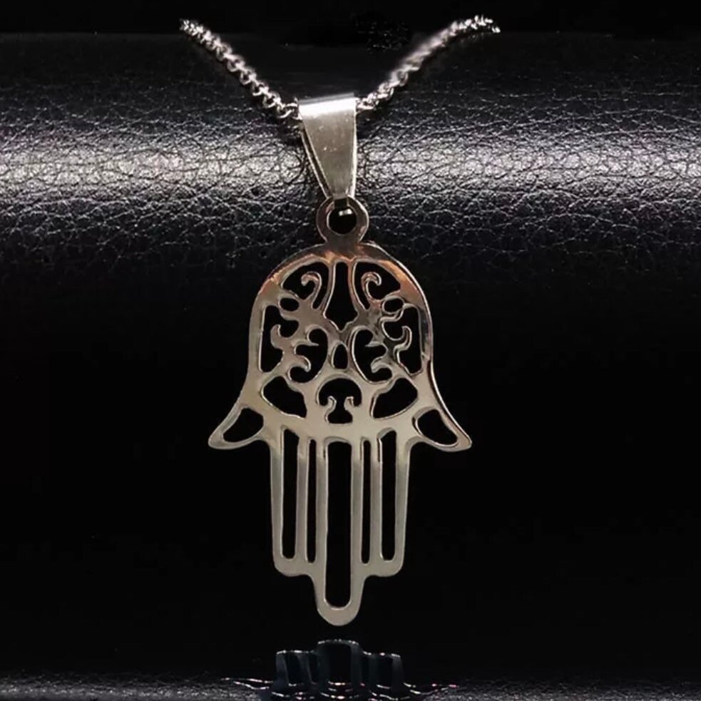 Stainless Steel Hamsa Hand Pendant Necklace in Gold or Silver - Etsy UK