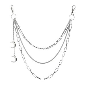 Jeans Pants Triple Layered Side Punk Chain Double Moon Keychain ...