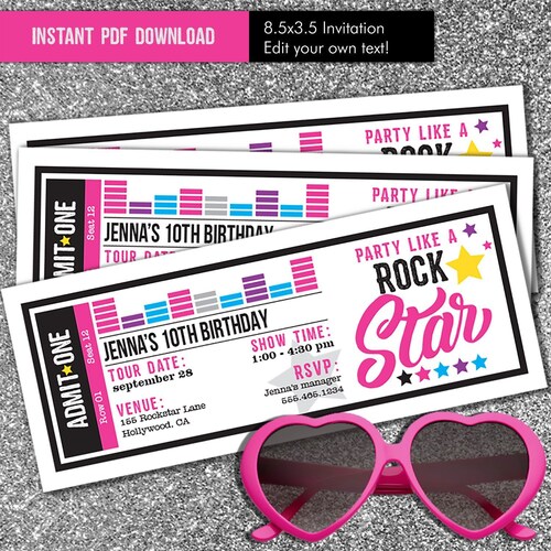 Rockstar Birthday Party Invitation Instant Download With - Etsy