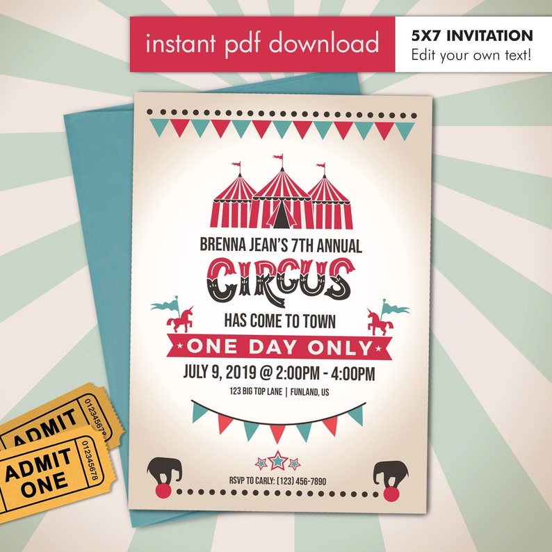 Circus Party Invitation, Big Top, Carnival, Vintage Circus Birthday ...