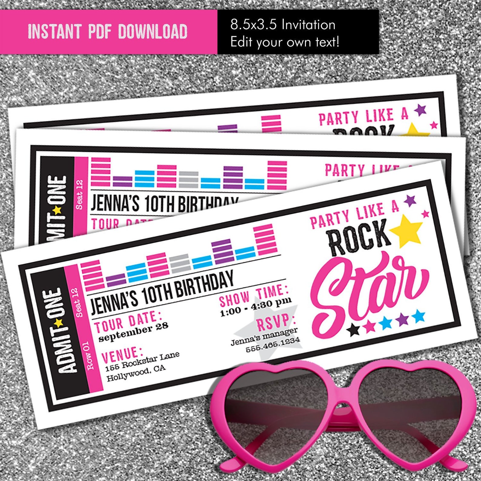 Rockstar Birthday Party Invitation With Decorations Rock Star Theme ...