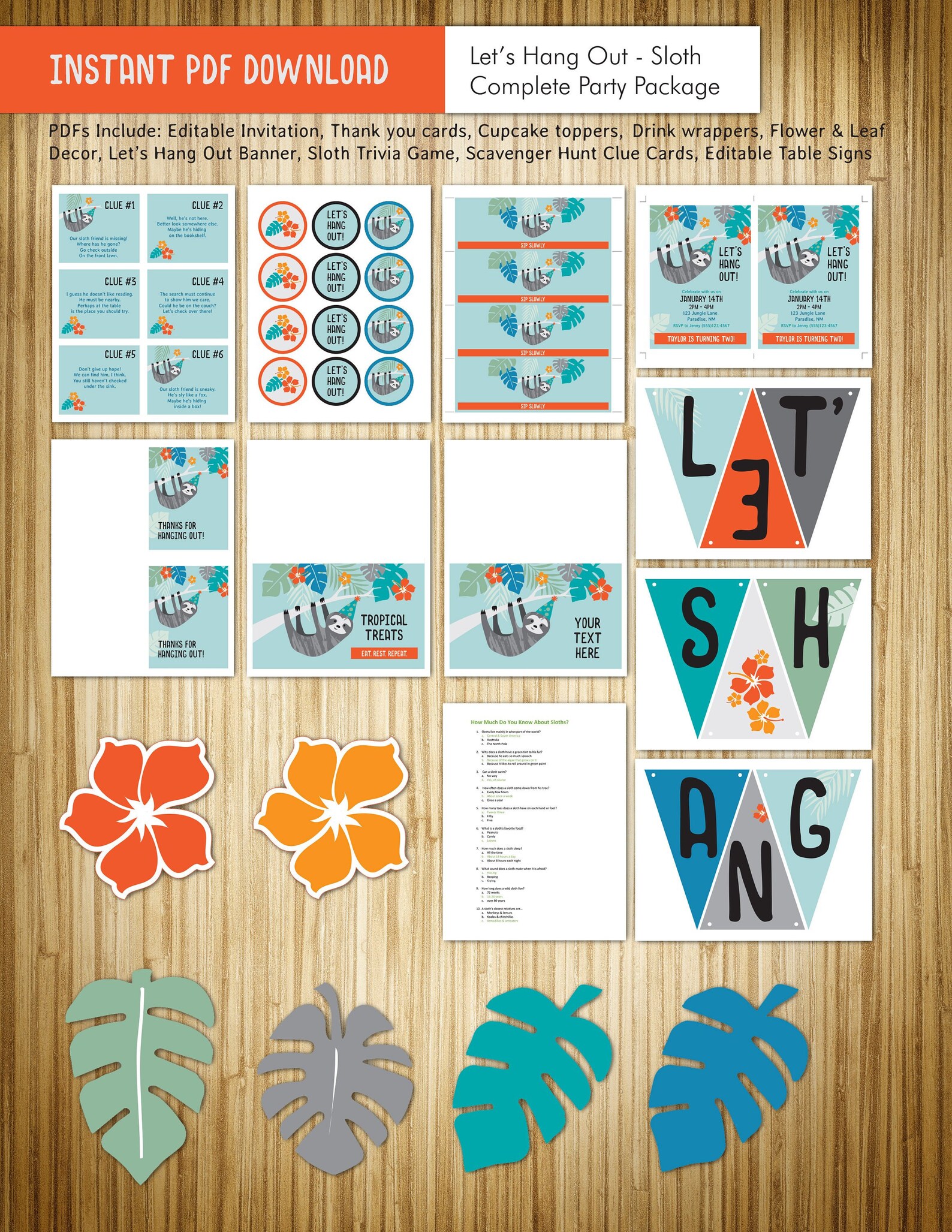 Sloth Party Supplies Sloth Birthday Invitations With - Etsy