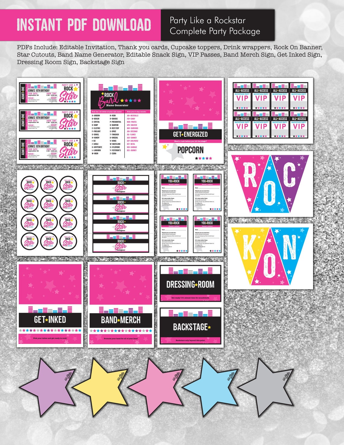 Rockstar Birthday Party Invitation With Decorations Rock Star Theme ...