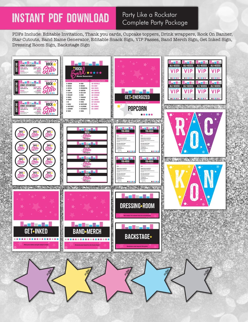 Rockstar Birthday Party Invitation With Decorations Rock Star Theme ...